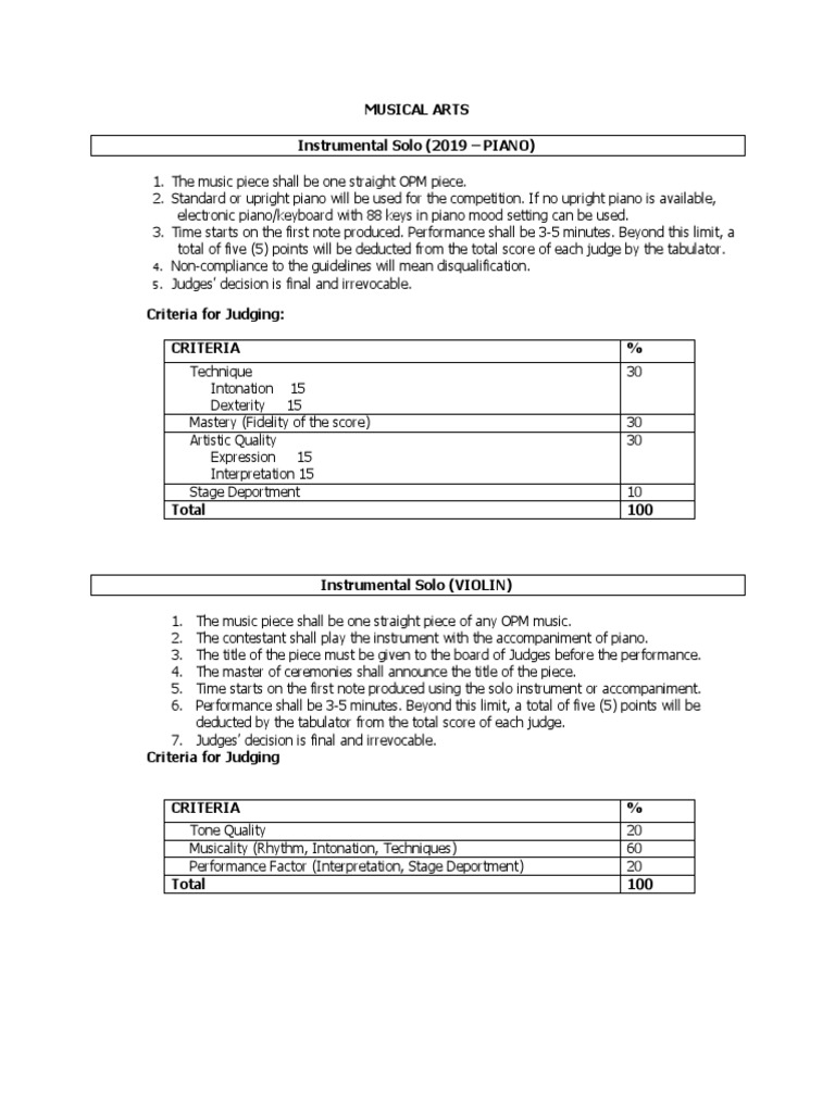 2019 STRASUC CRITERIA - MUSICAL Piano and Violin | PDF