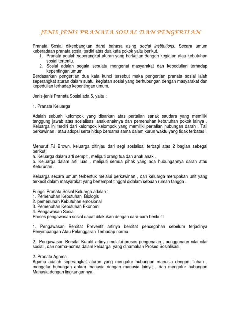 Jenis-Jenis Pranata Sosial dan Fungsinya | PDF | Ilmu Sosial