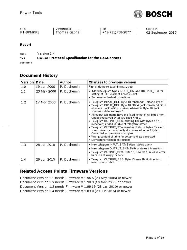 Bosch Protocol Specifications V1!4!2015 09 Engl | PDF | Bluetooth ...