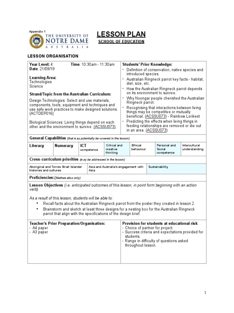 Design Brief Lesson Plan PDF | PDF | Parrot | Design