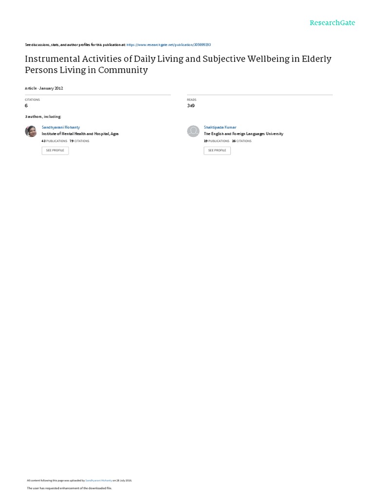 Instrumental Activities of Daily Living and Subjective Wellbeing in ...