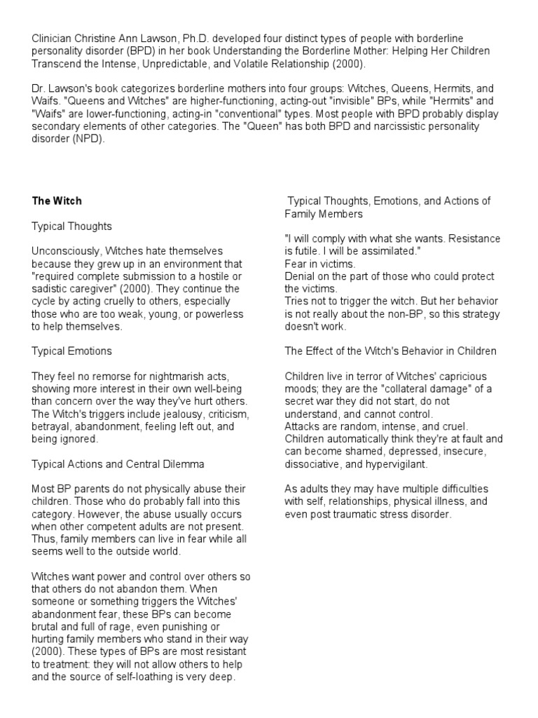 Borderline Mother Subtypes | PDF | Borderline Personality Disorder ...