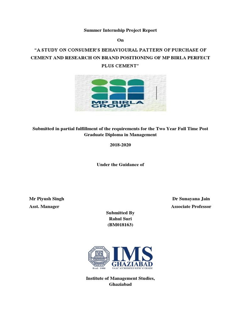 Summer Internship Project Report TTTT | PDF | Cement | Concrete