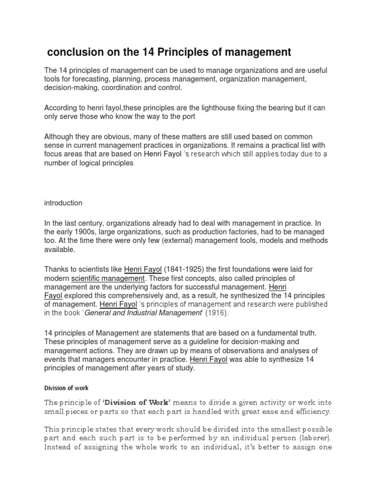 Conclusion On The 14 Principles of Management: Henri Fayol | PDF | Goal ...