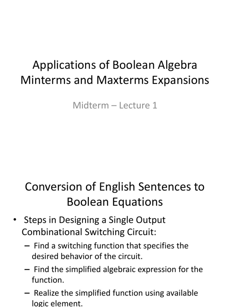 Applications of Boolean Algebra Minterms and Maxterms Expansions | PDF ...