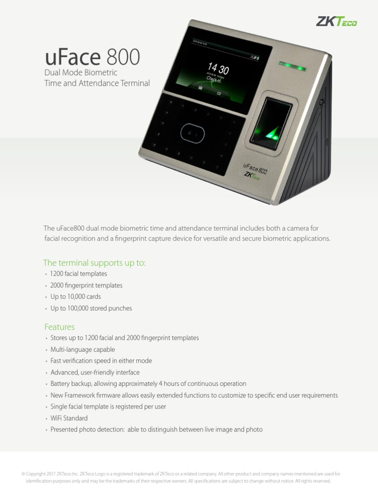 Uface 800: Dual Mode Biometric Time and Attendance Terminal | Download ... Uface 800: Dual Mode Biometric Time and Attendance Terminal | Download ...