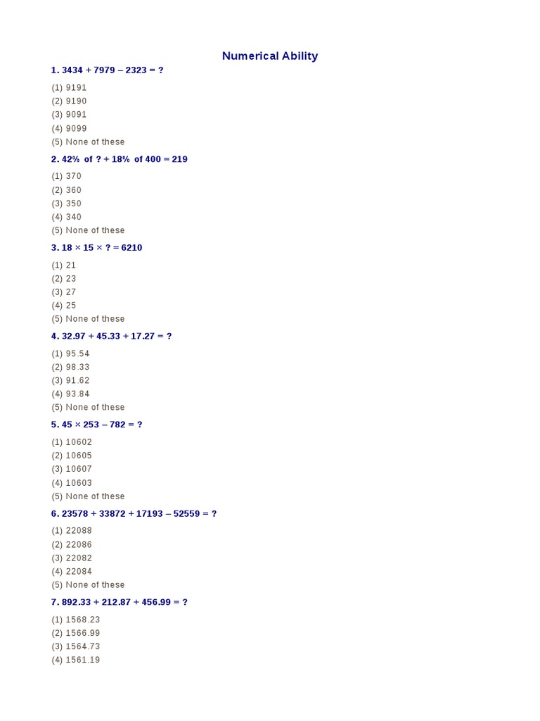Numerical Ability Practice Questions | PDF | Technology & Engineering