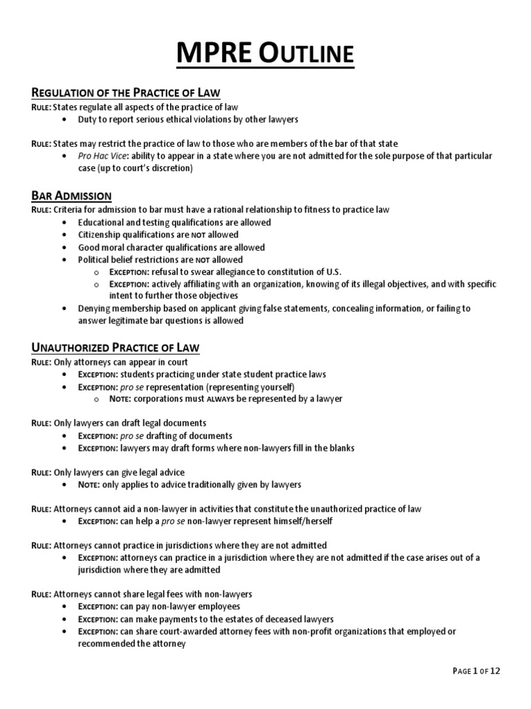 Mpre Outline | Practice Of Law | Lawyer