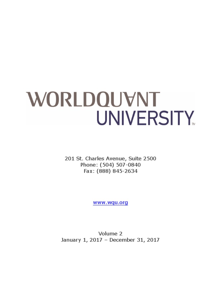 WorldQuant University Catalog 2017 | PDF | University And College ...