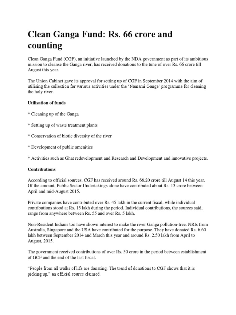 Clean Ganga Fund: Rs. 66 Crore and Counting: Utilisation of Funds | PDF ...