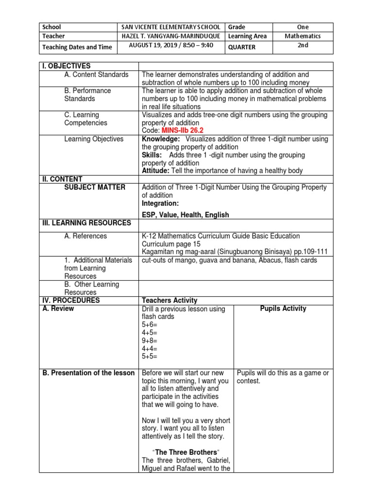 Cot Math1 Wk2 Day1 Pdf Curriculum Teachers