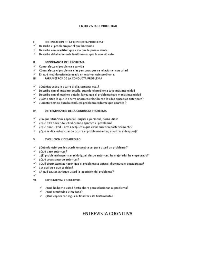 Entrevista Conductual | PDF | Terapia cognitiva | Psicología clínica