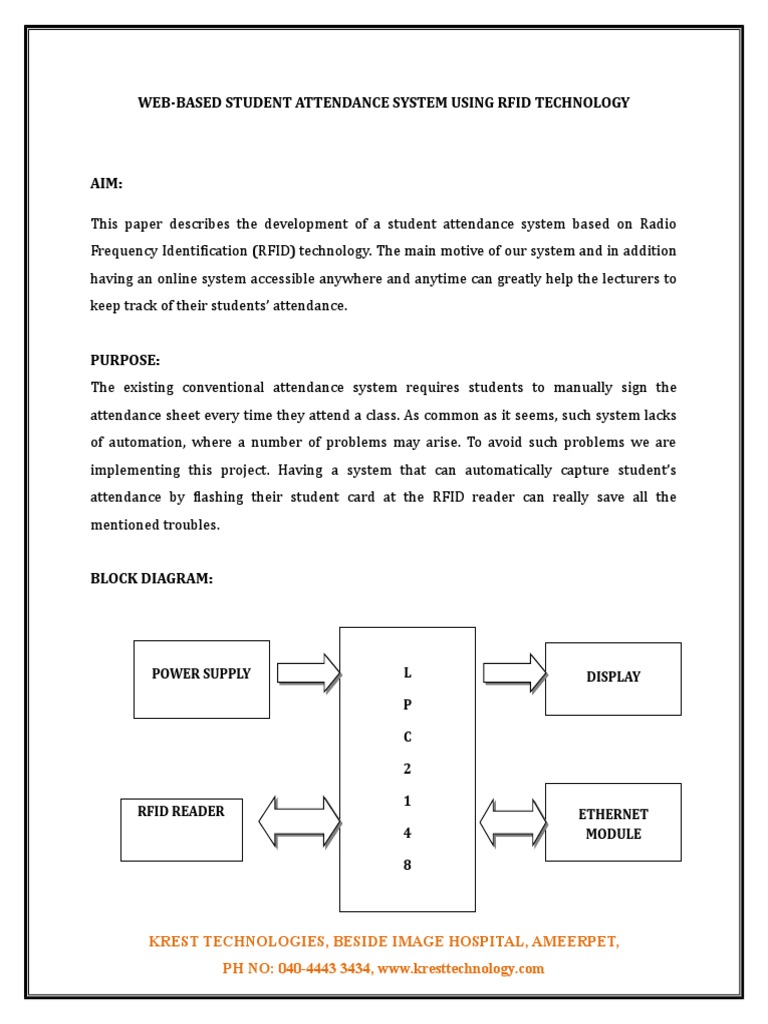 Web-Based Student Attendance System Using Rfid Technology: Krest Technologies, Beside Image ...