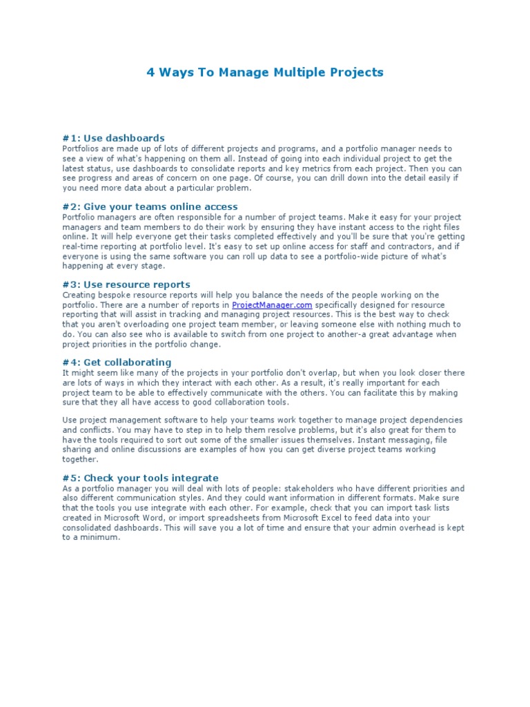 4 Ways To Manage Multiple Projects | PDF | Information Technology ...