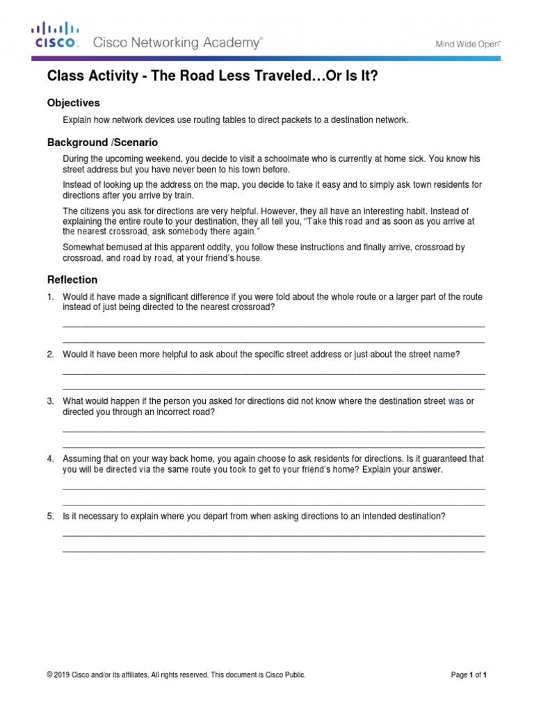 6.0.1.2 Class Activity - The Road Less Traveled... | PDF | Routing ...