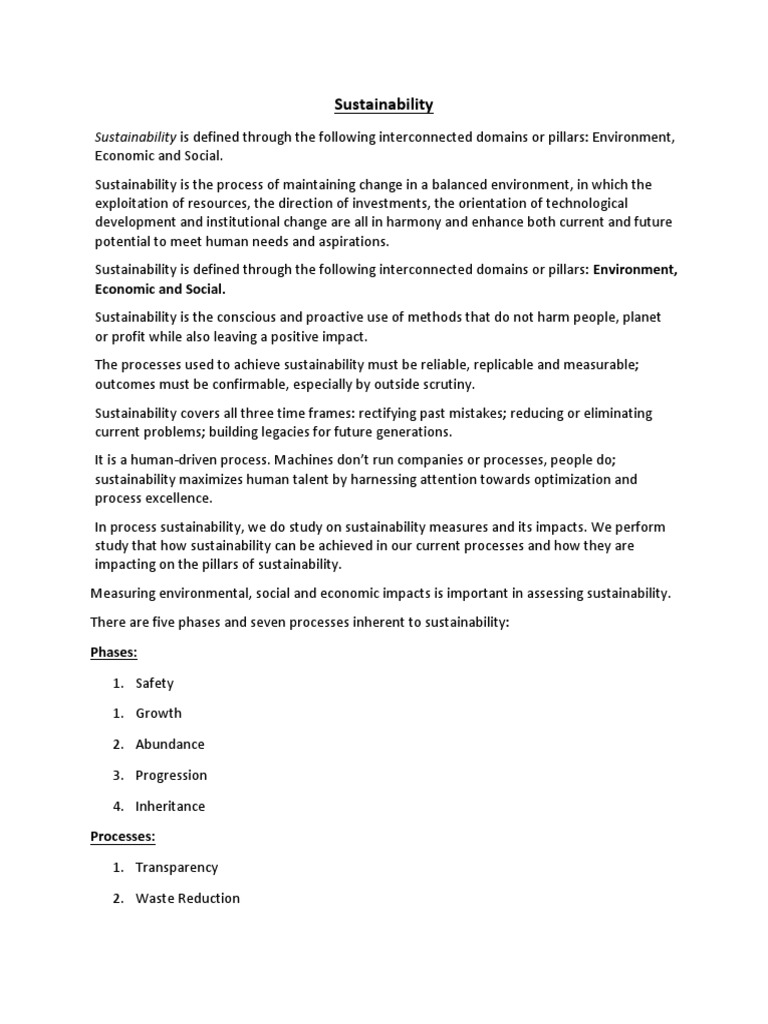 Sustainability: Ustainability Is Defined Through The Following ...