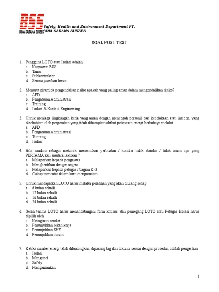 Soal Post Test - Loto Versi 1 | PDF