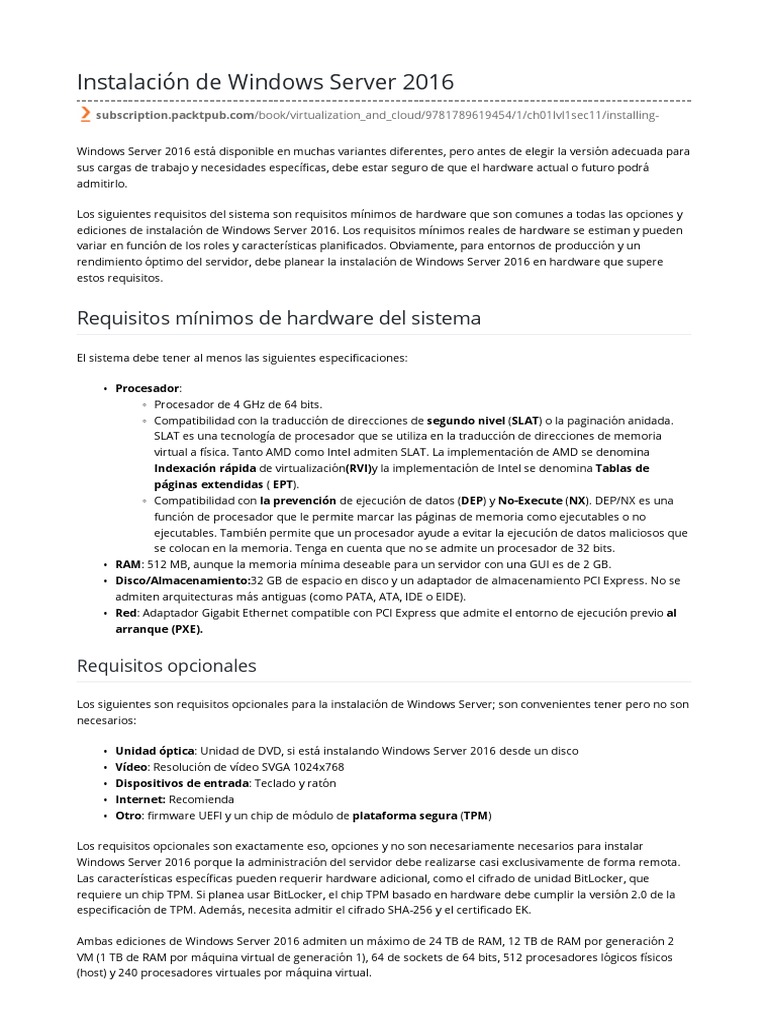 Requisitos mínimos de hardware y ediciones de Windows Server 2016 | PDF | Servidor (Computación ...