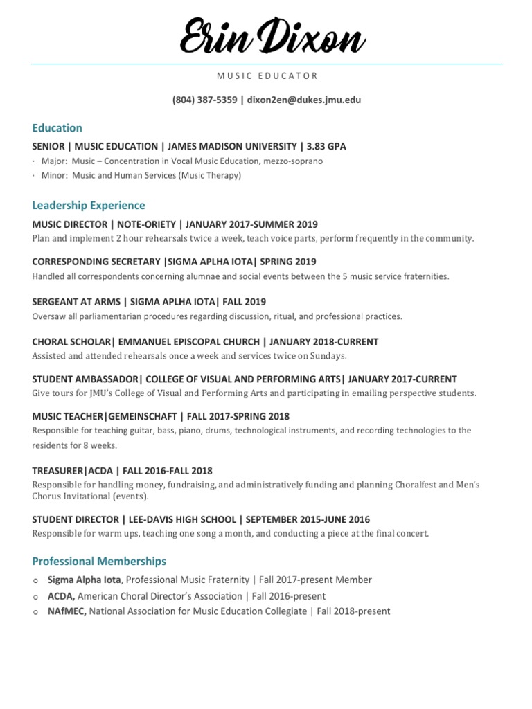 Erin Dixons Resume Weebly | Download Free PDF | Choir | Conducting
