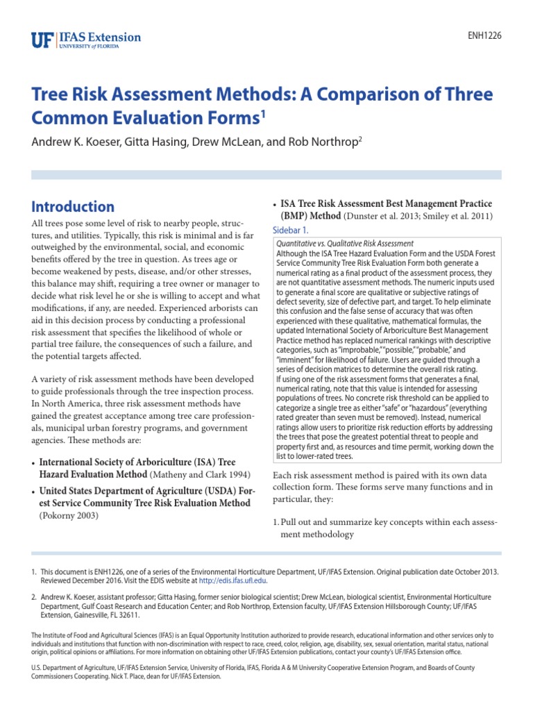 Tree Risk Assessment Methods: A Comparison of Three Common Evaluation ...