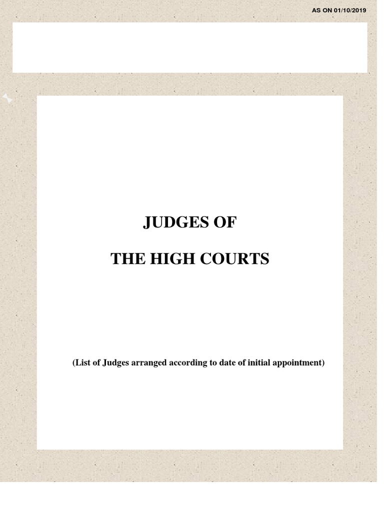 Judges of The High Courts: (List of Judges Arranged According To Date ...