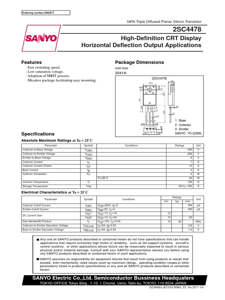 High-Definition CRT Display Horizontal Deflection Output Applications ...