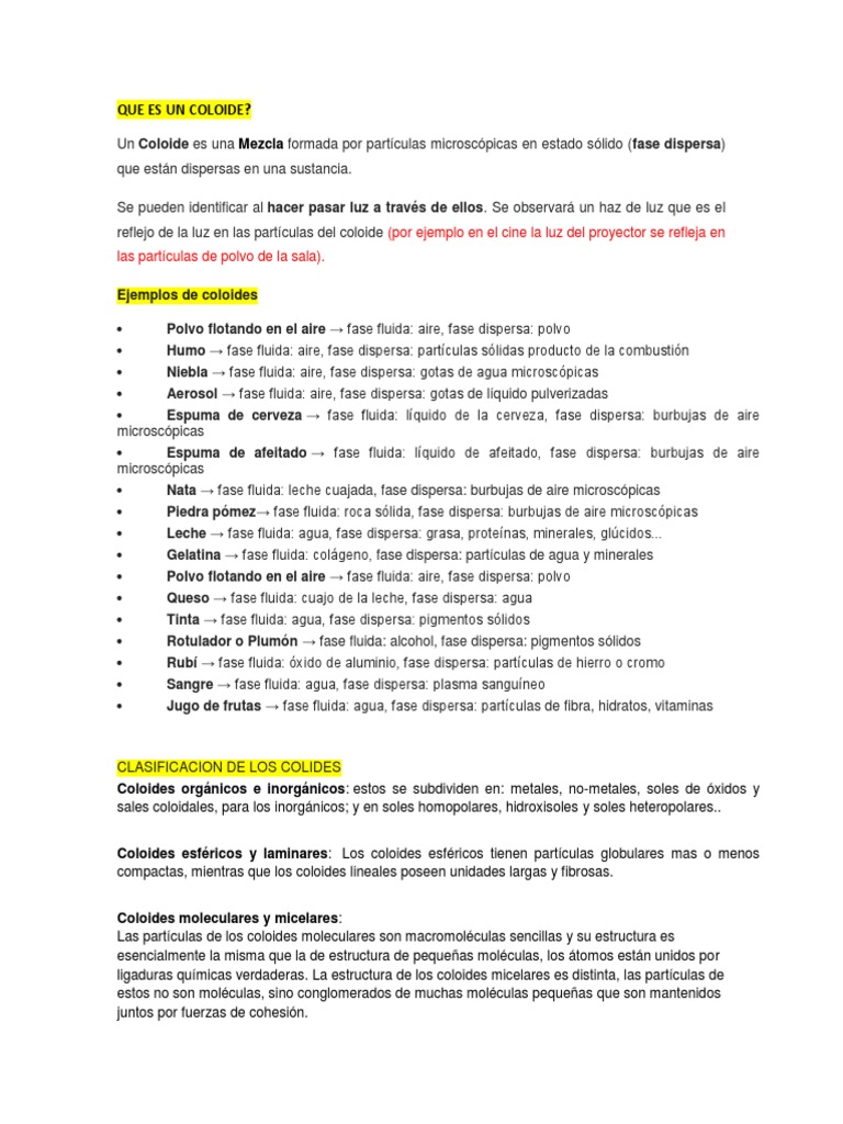 Definición y Ejemplos de Coloides | PDF | Coloide | Física