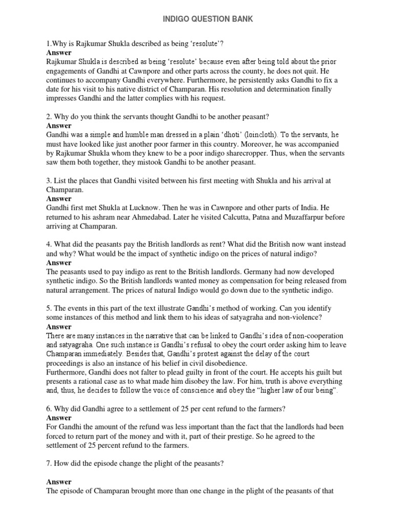 Answer: Indigo Question Bank | PDF | Mahatma Gandhi