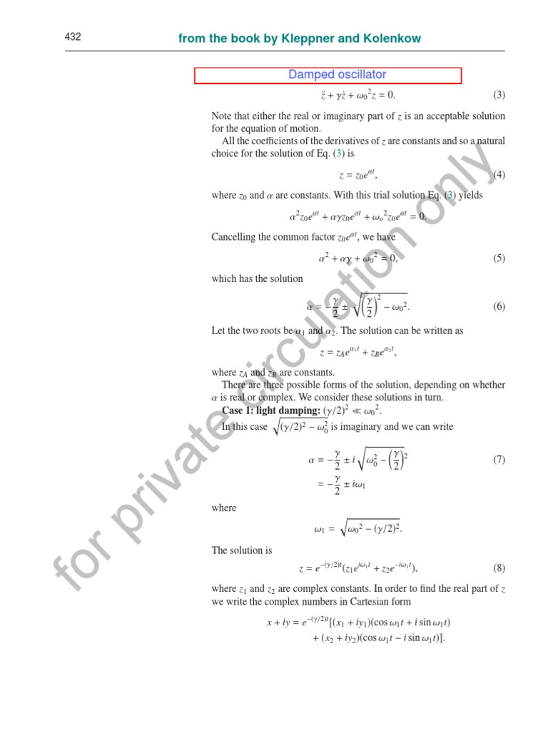 Damped Oscillator: From The Book by Kleppner and Kolenkow | PDF | Differential Equations | Equations
