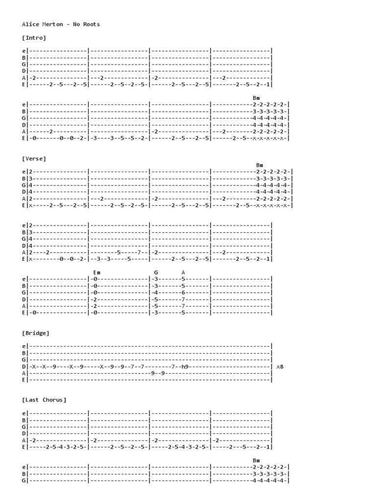 No Roots Guitar Tab - Alice Merton | PDF