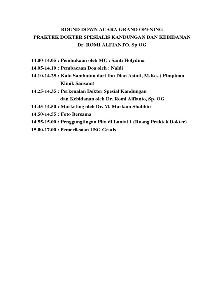 Round Down Acara Grand Opening Dr. Romi | PDF