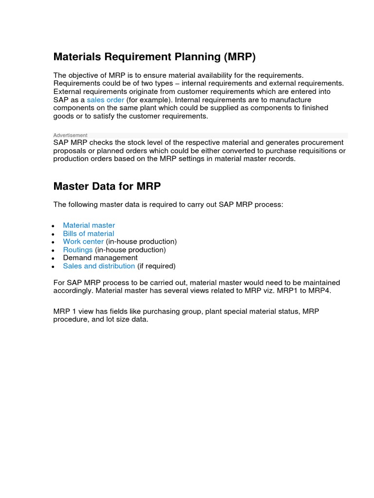 Materials Requirement Planning | PDF | Business Process | Corporate Jargon