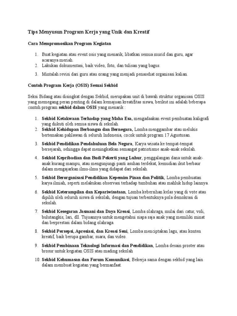 Tips Menyusun Program Kerja Yang Unik Dan Kreatif | PDF