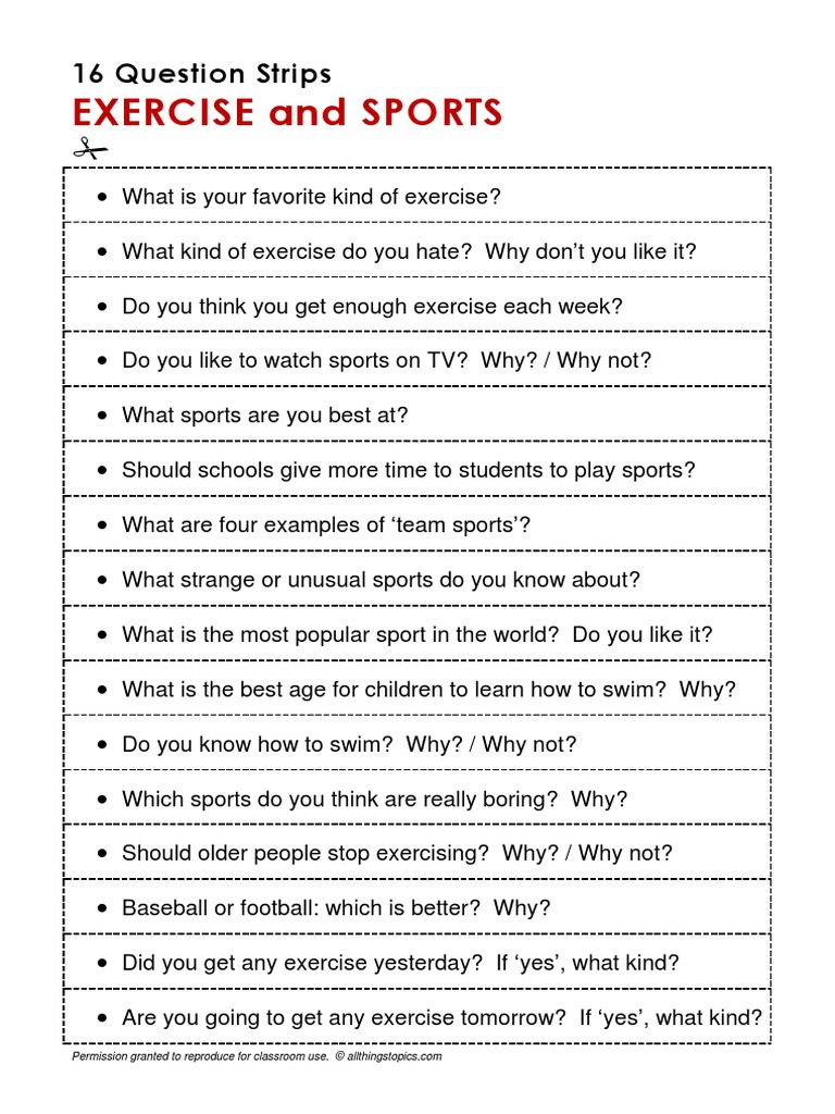 Exercise and Sports: 16 Question Strips | PDF | Learning | Behavior ...