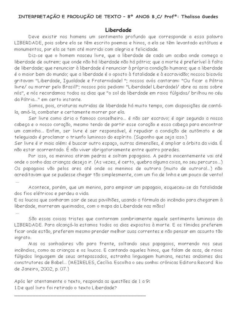Interpretação e Produção de Texto - Liberdade | PDF | Liberdade