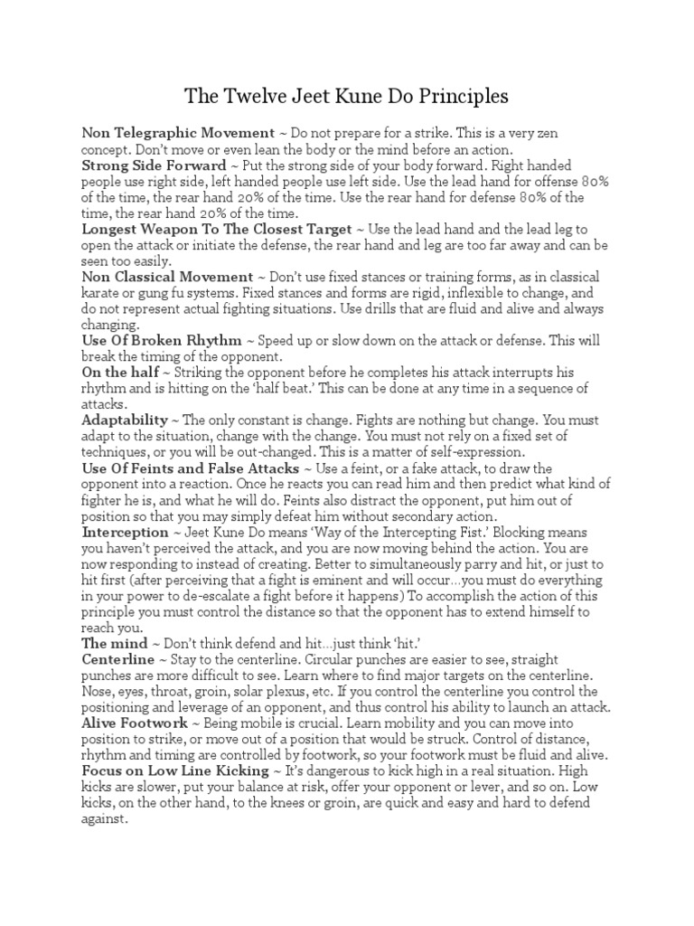 The Twelve Jeet Kune Do Principles | Download Free PDF | Jeet Kune Do ...