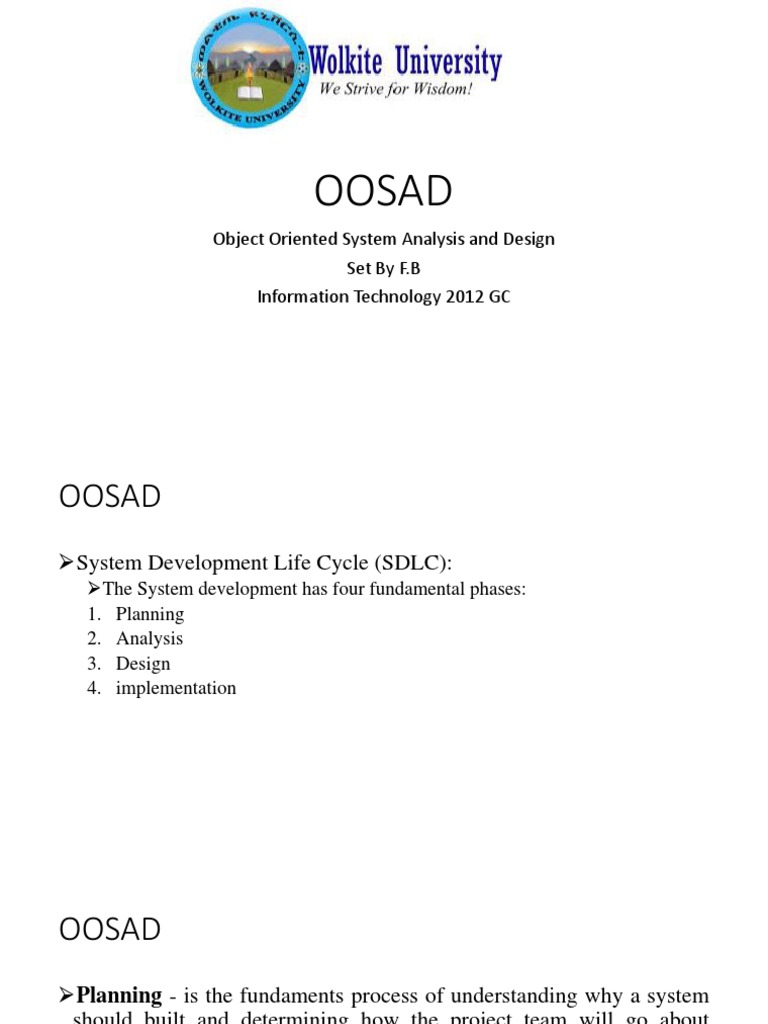 Oosad: Object Oriented System Analysis and Design Set by F.B Information Technology 2012 GC ...