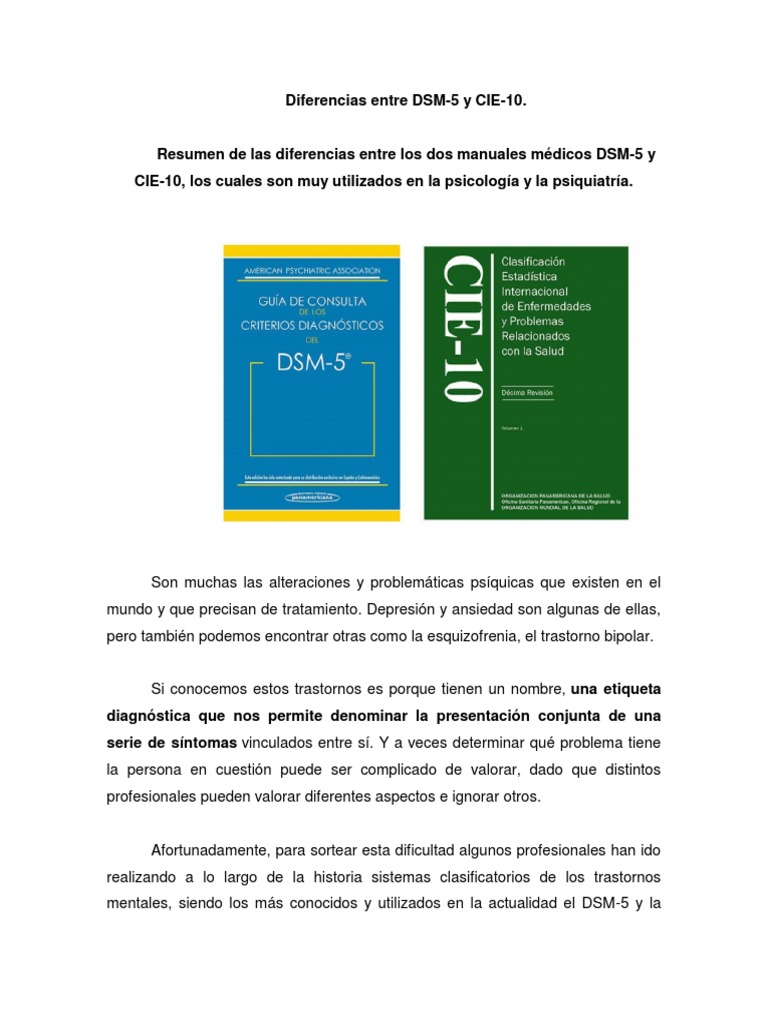 Diferencias Clave: DSM-5 vs CIE-10 | PDF | Manual Diagnóstico y Estadístico de los Trastornos ...