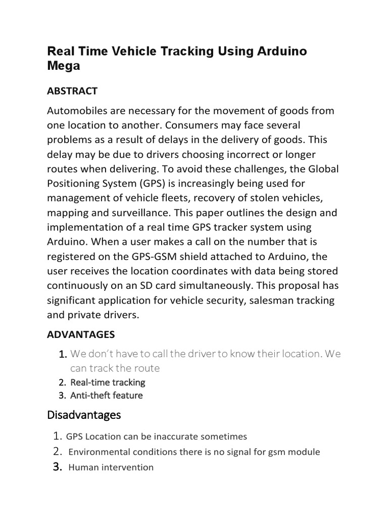 Real Time Vehicle Tracking Using Arduino Mega | PDF