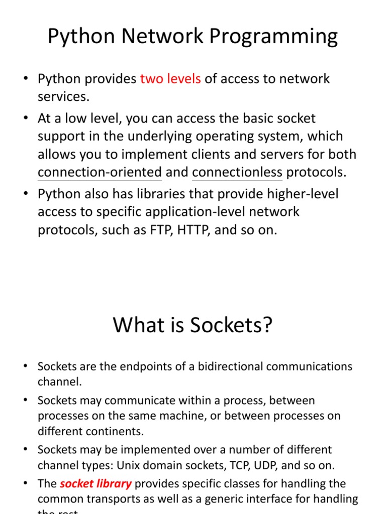 Python Network Programming: Two Levels | PDF | Network Socket | Port ...