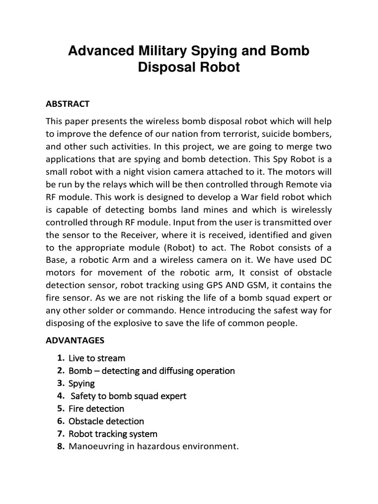 Advanced Military Spying and Bomb Disposal Robot | PDF | Technology ...
