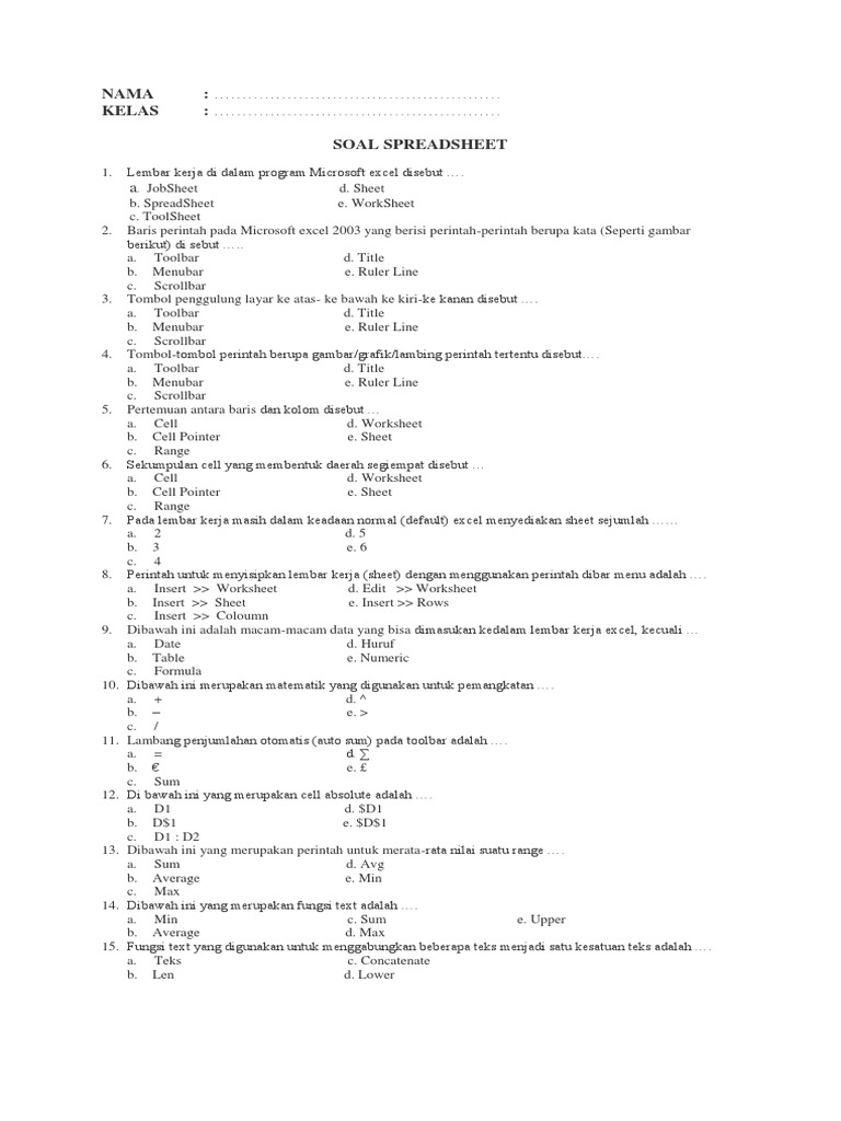 Soal Spreadsheet | PDF