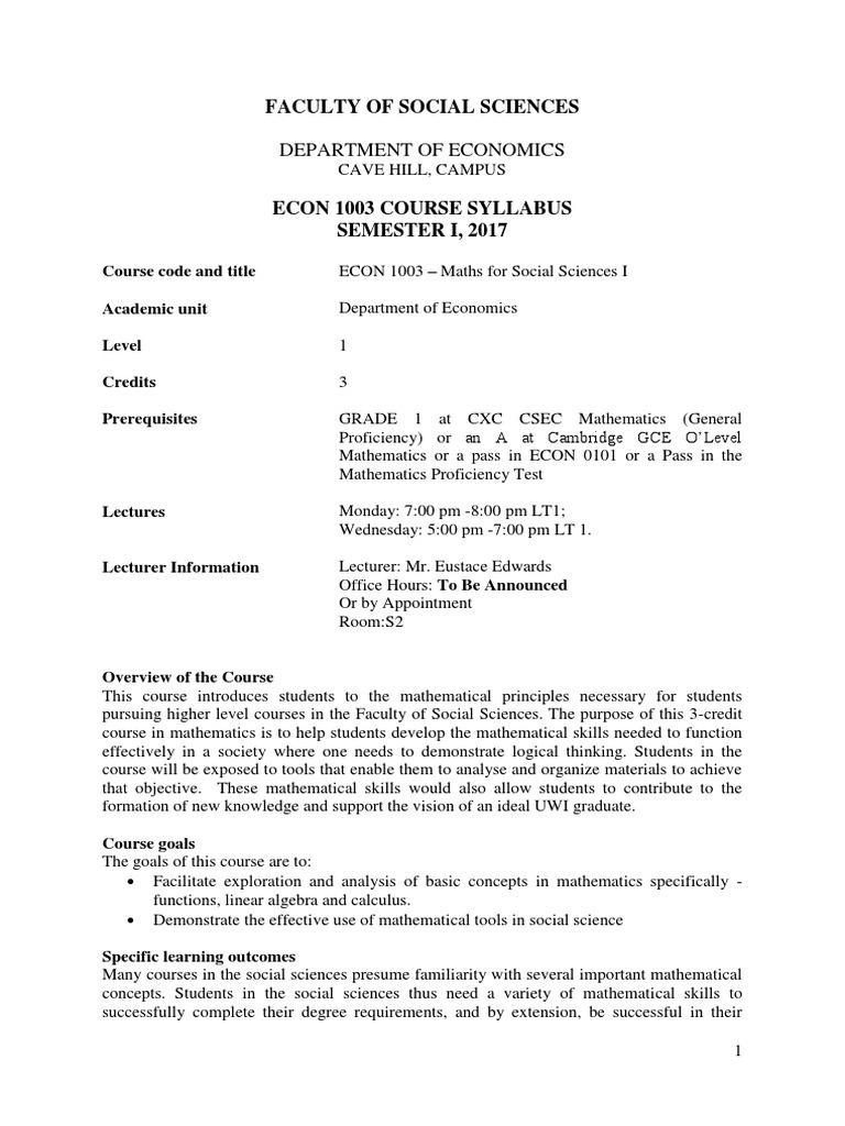 ECON 1003: Maths for Social Sciences I | PDF | Function (Mathematics ...
