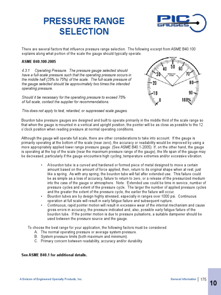 Pressure Range Selection: ASME B40.100-2005 | PDF | Pressure ...