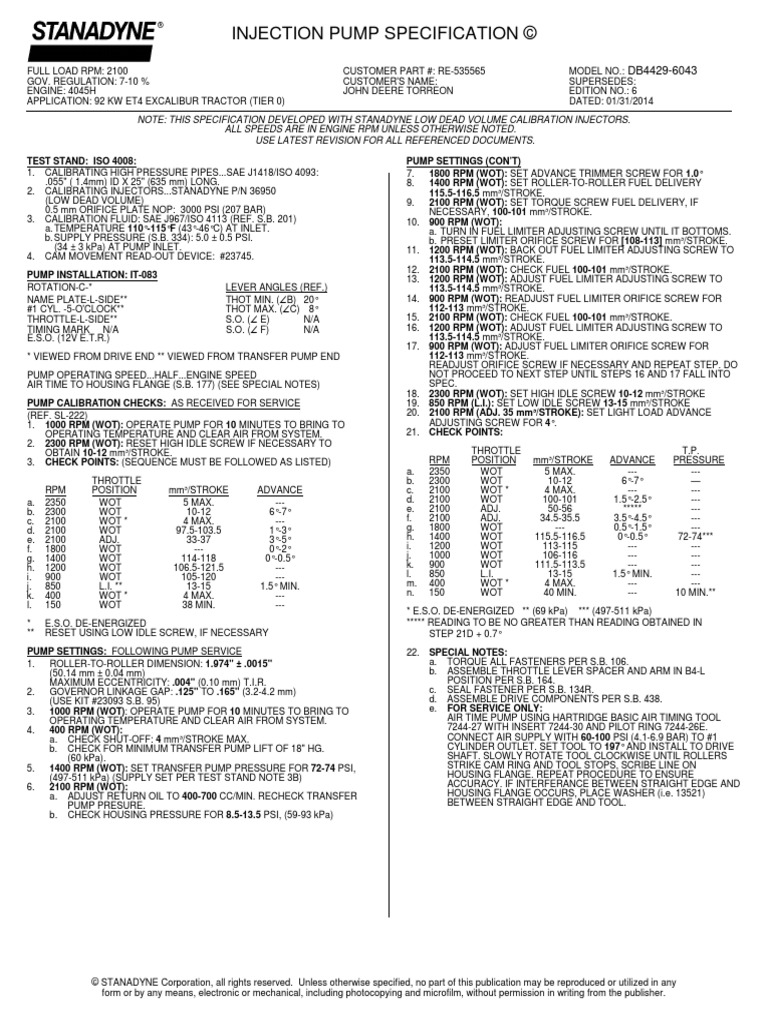 Rebuild Stanadyne | PDF | Fuel Injection | Pump
