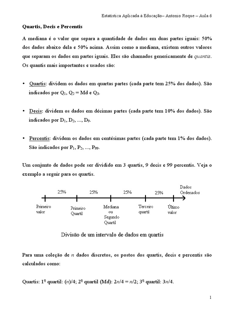 Quartis, Decis e Percentis na Estatística | PDF | Distribuição de renda ...
