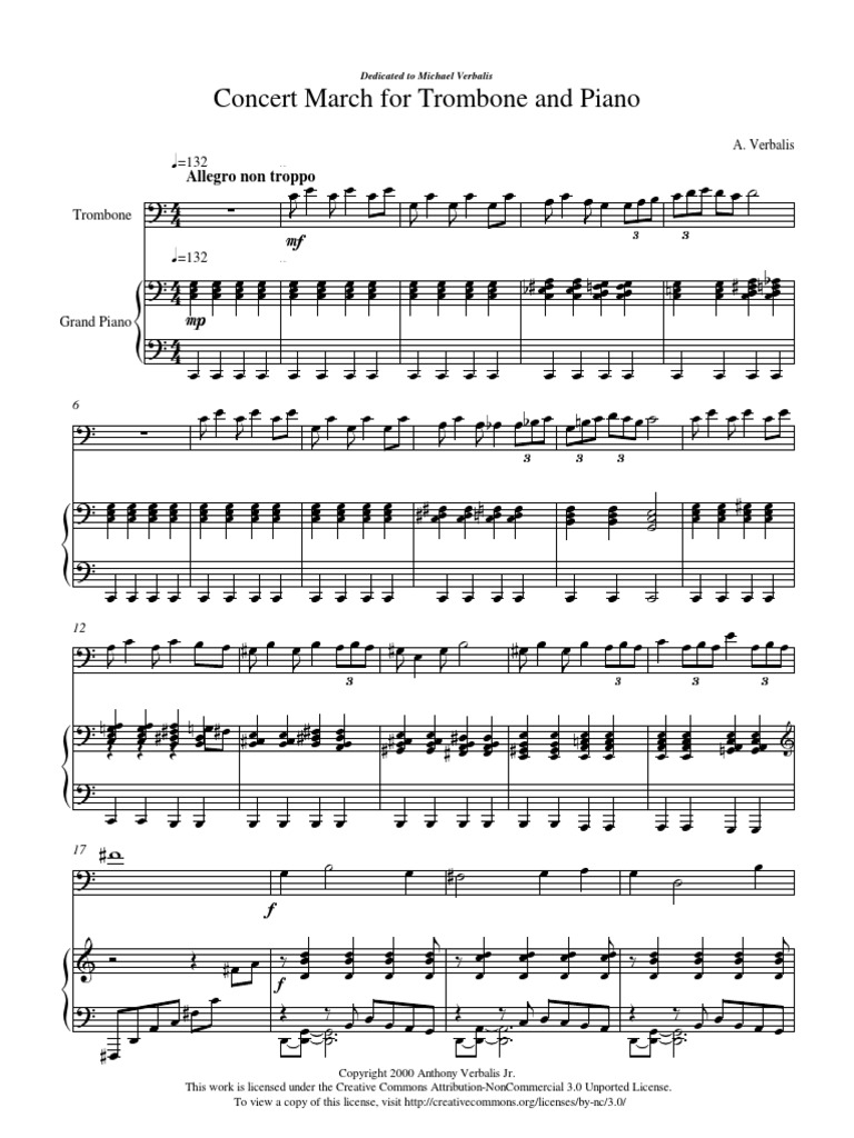 Concert March For Trombone and Piano: Allegro Non Troppo | PDF ...