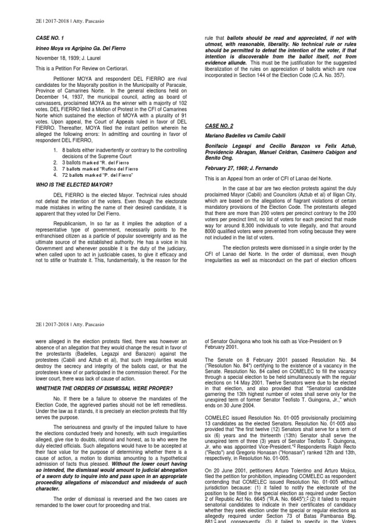 2E1617 ADMIN Pascasio Case Digests Moya v. Del Fierro To Miranda v ...