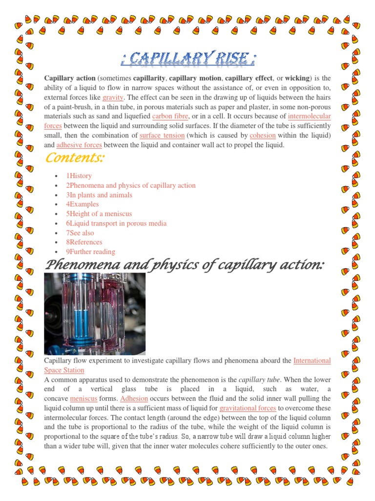 Contents:: Phenomena and Physics of Capillary Action | PDF | Materials ...