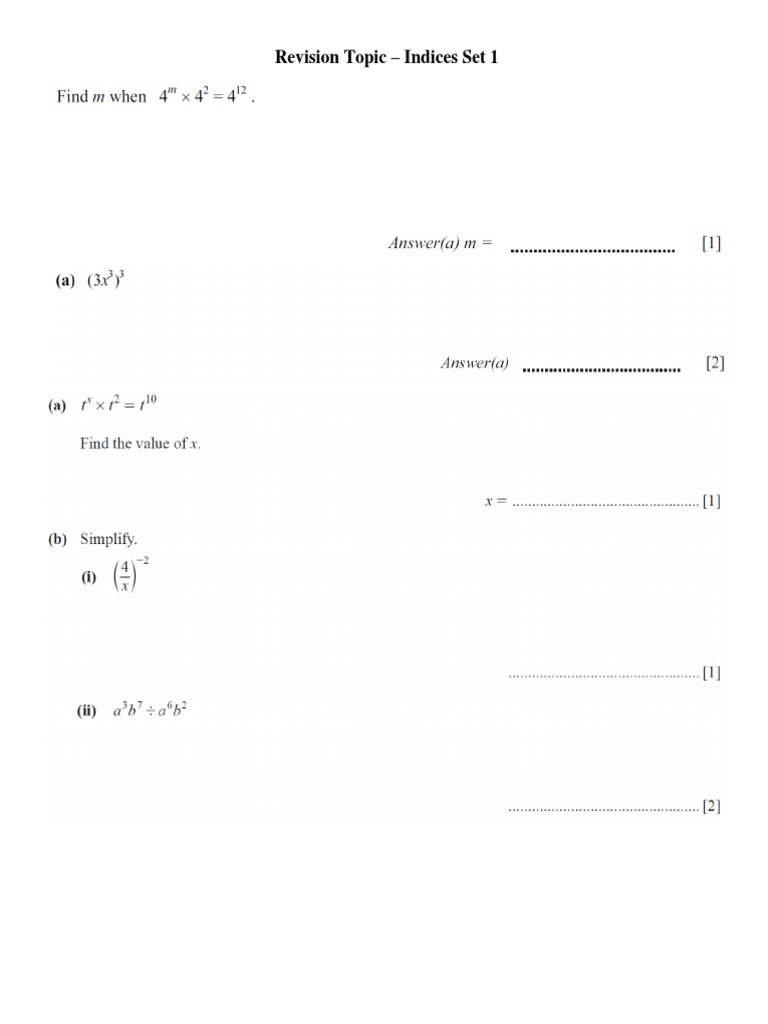 Revision Topic - Indices Set 1 | PDF